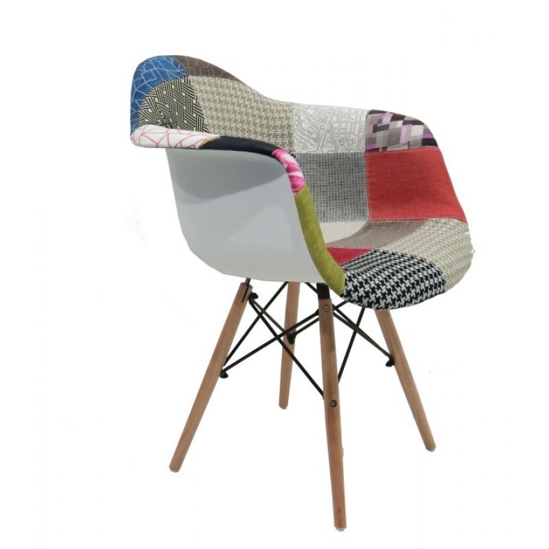Cadeira Dar Wood Eiffel Charles Eames Patchwork Tecido Patchwork | MadeiraMadeira