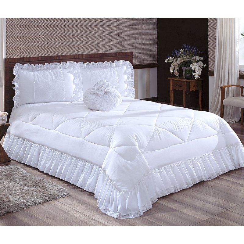 Colcha Casal Queen Coleção Charme Renda 04 Peças - Branco branco ...