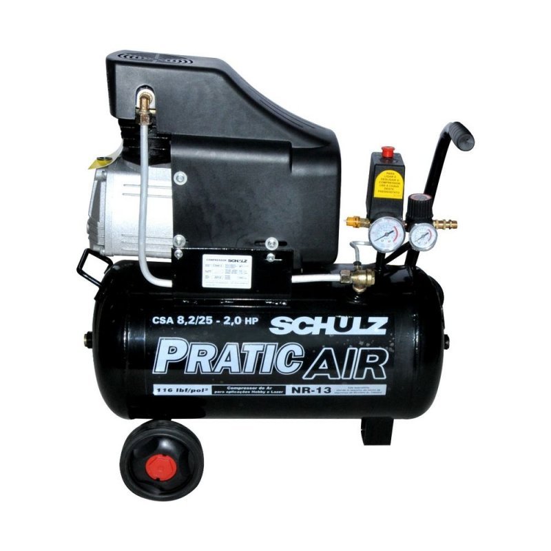 Compressor De Ar 8,2pés 25l 2cv Pratic Air Schulz com rodas 220V ...