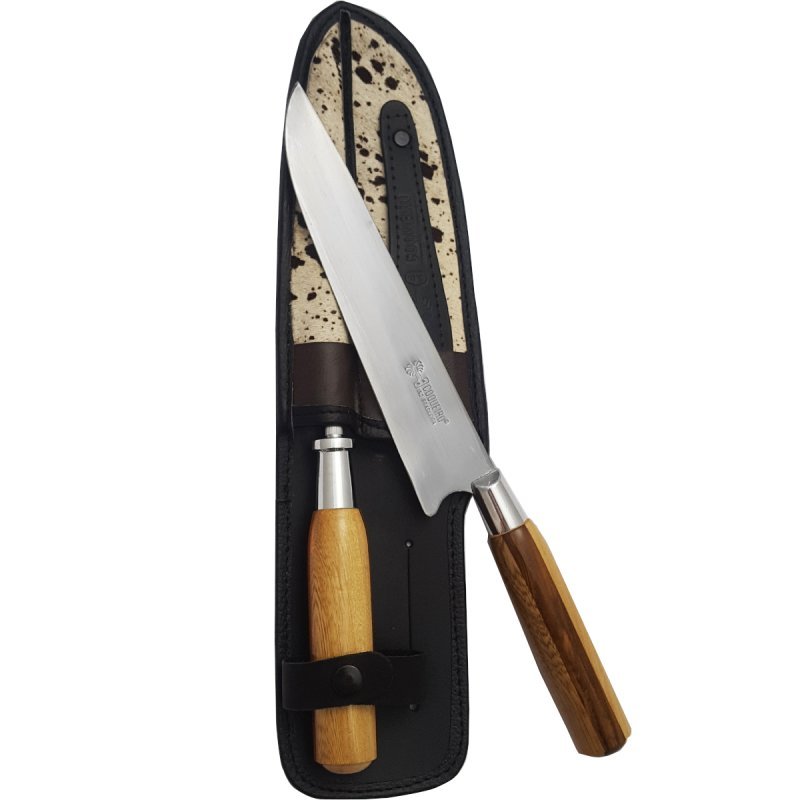Kit Churrasco Gaúcho Faca 8'' Aço Carbono Chaira E Bainha Marrom Claro ...