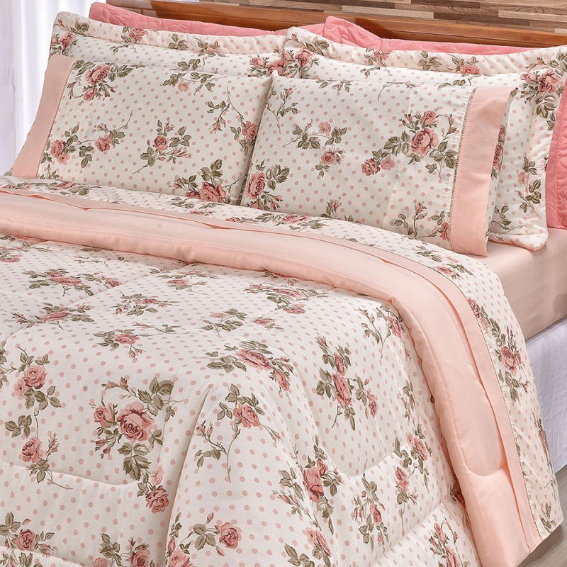 Kit Edredom Queen Requinte 7 Peças com Jogo de Cama Salmão Salmão ...