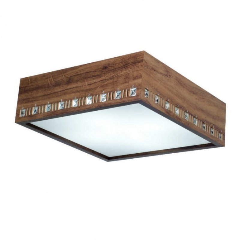 Plafon de Sobrepor Madeira Imbuia e Cristal 42x42cm Adhara Madelustre ...