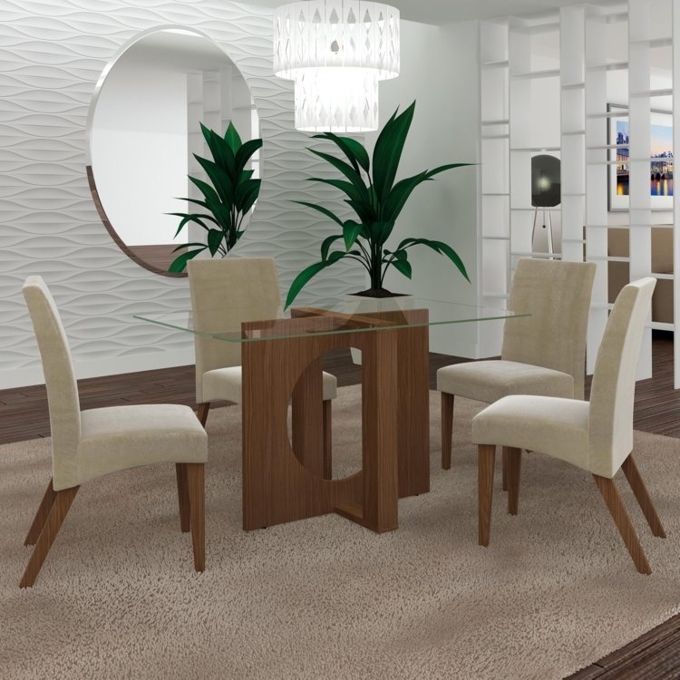 Conjunto Sala de Jantar Mesa com Tampo de Vidro e 4 Cadeiras Atuale LJ ... Conjunto Sala de Jantar Mesa com Tampo de Vidro e 4 Cadeiras Atuale LJ ...