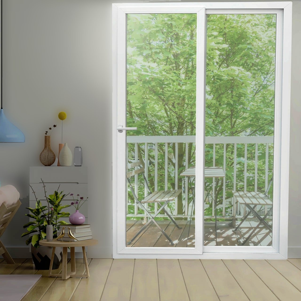 Porta de PVC de Correr 210x150cm com 2 Folhas e Vidro Liso Temperado ...