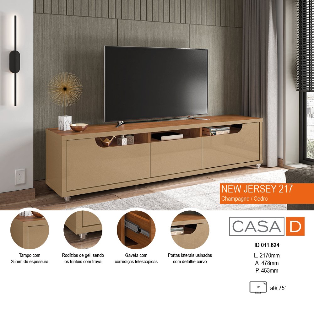 Rack Para TV até 60 Polegadas 217cm 3 Gavetas Jersey Casa D ...