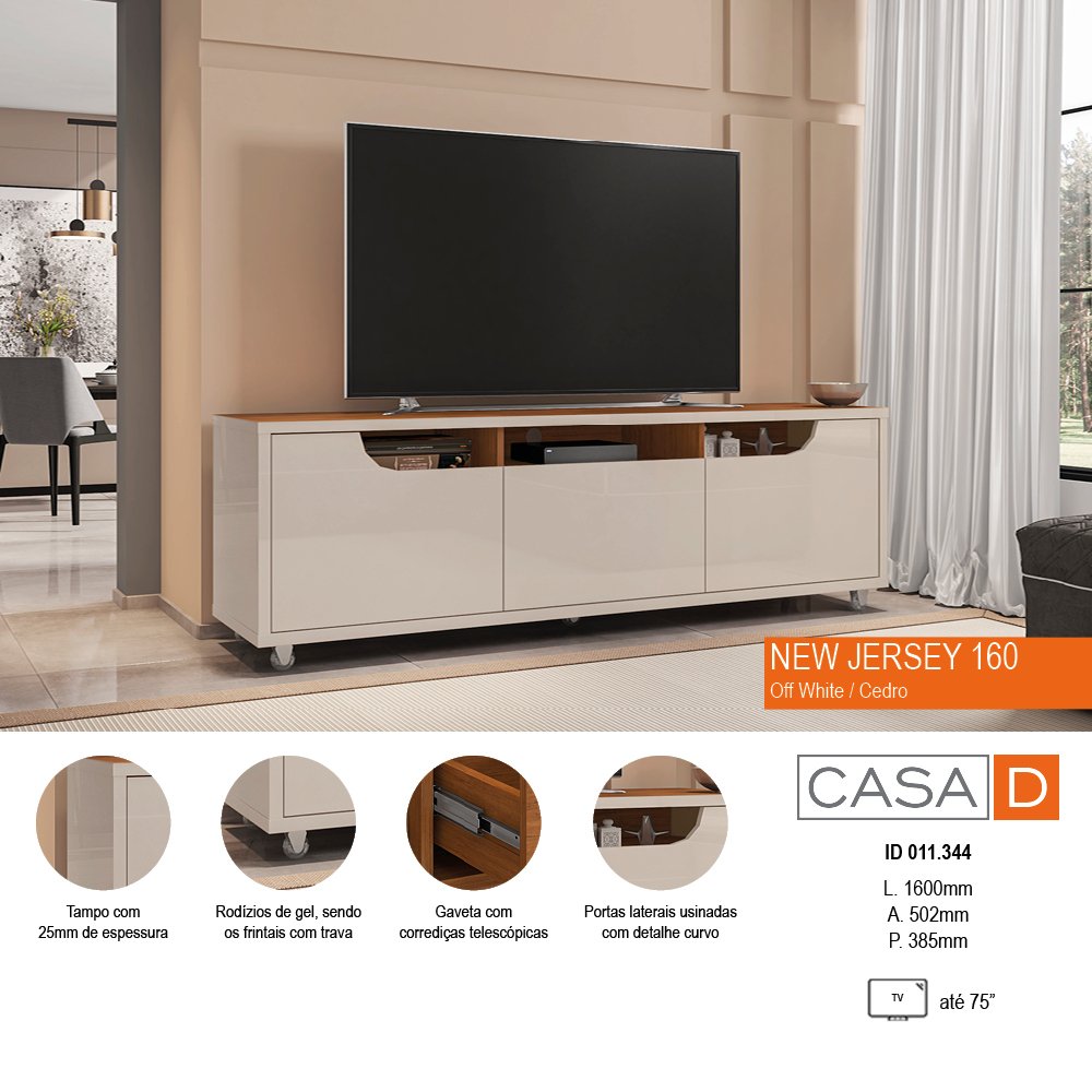 Rack para TV até 60 Polegadas 160cm 1 Gaveta 2 Portas Jersey Casa D ...