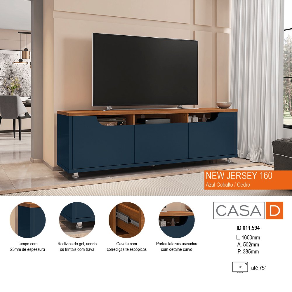 Rack para TV até 60 Polegadas 160cm 1 Gaveta 2 Portas Jersey Casa D | MadeiraMadeira