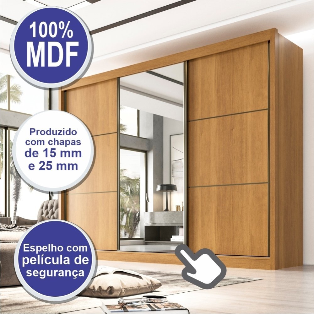 Guarda Roupa com Espelho Casal 3 Portas 6 Gavetas 100% MDF Miami ...