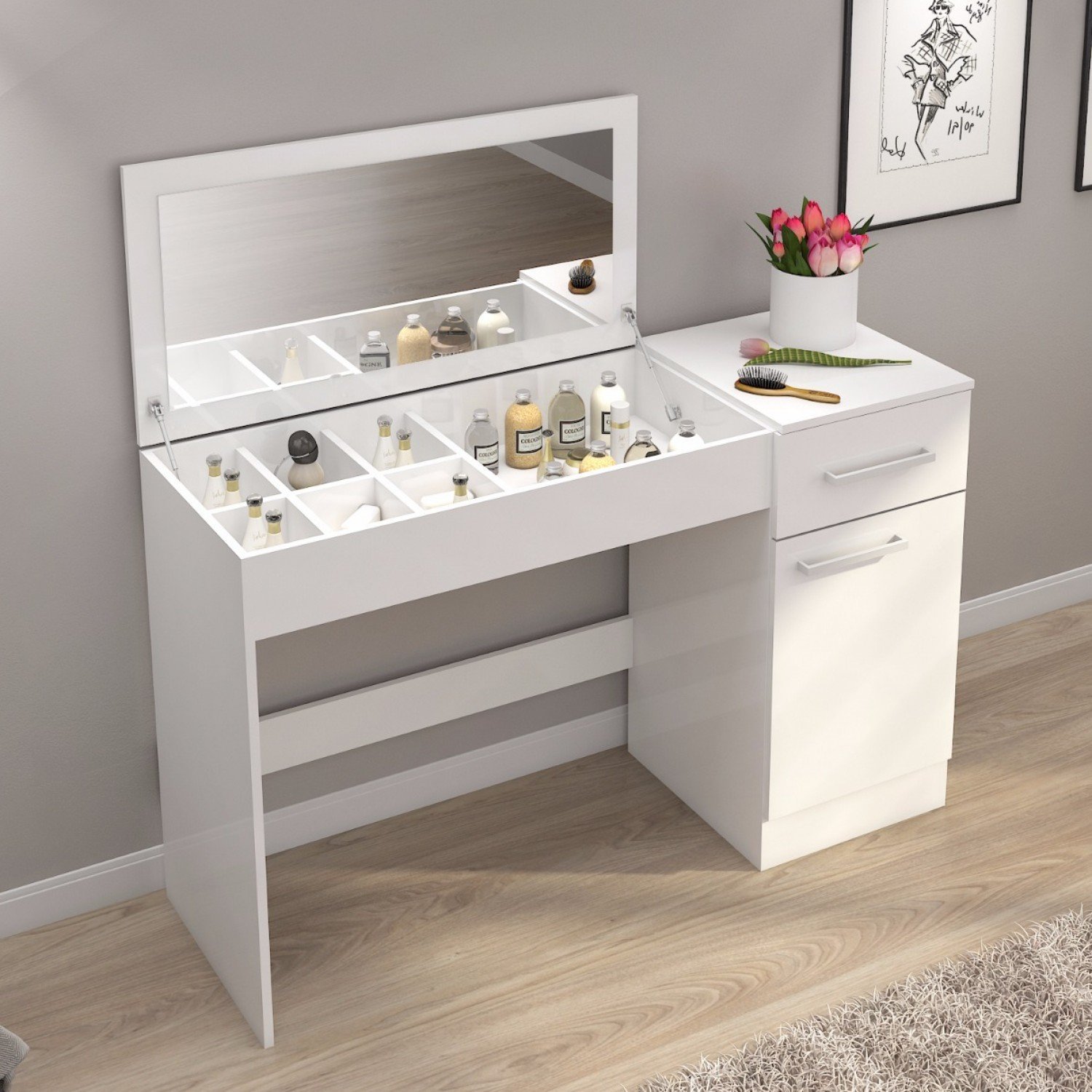 Penteadeira Camarim Com Espelho Anita Siena Móveis Branco - R$ 297,68 ...