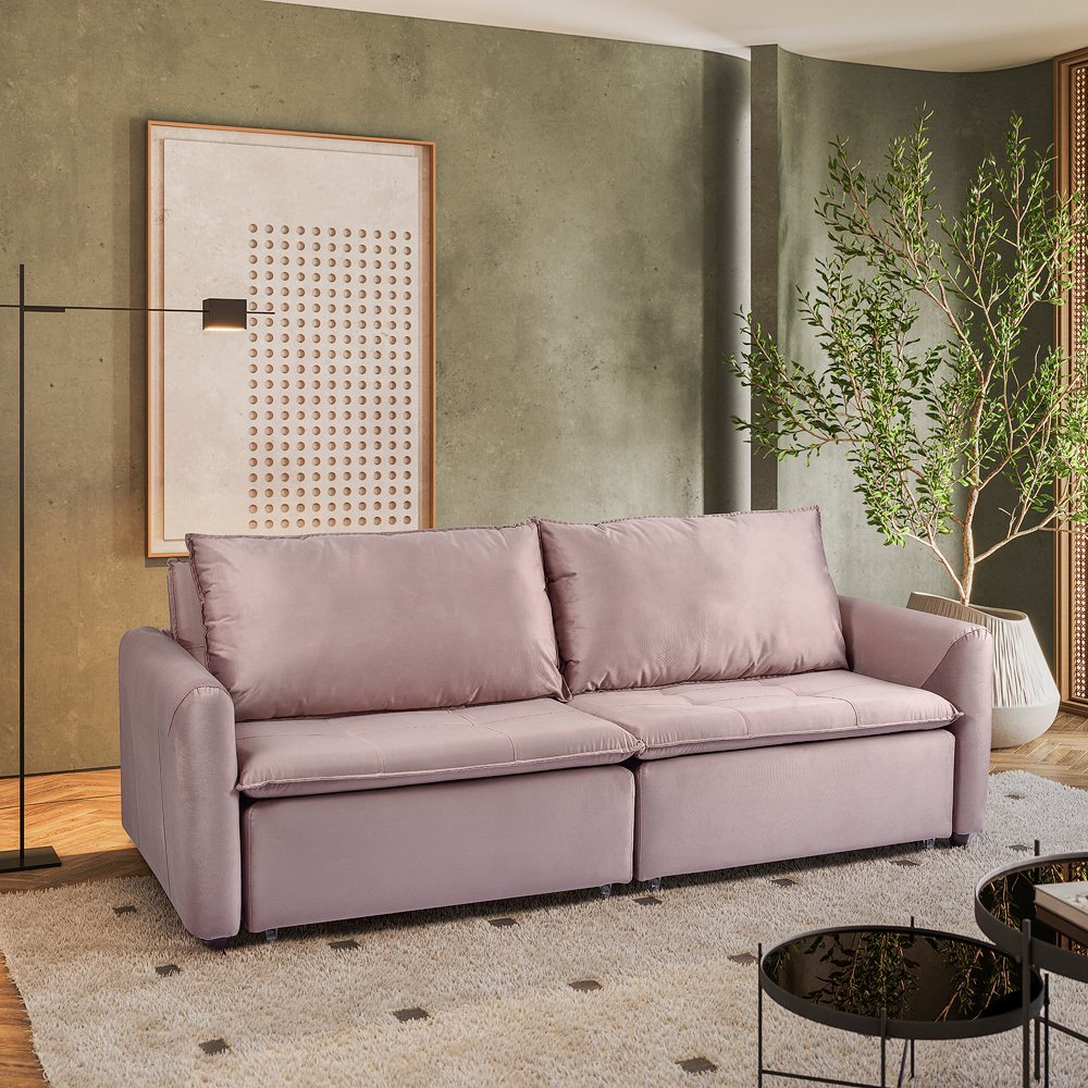 Sofá Cama Retrátil e Reclinável 4 Lugares 225cm em Veludo com Molas Greta Yescasa | MadeiraMadeira