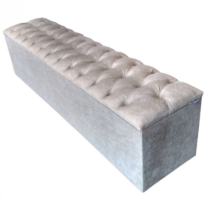 Recamier Baú Capitonê Vintage Suede Bege Queen | MadeiraMadeira