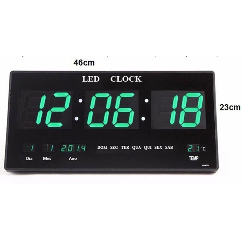 Relógio Digital De Parede Com Alarme Led Verde Termo Data | MadeiraMadeira
